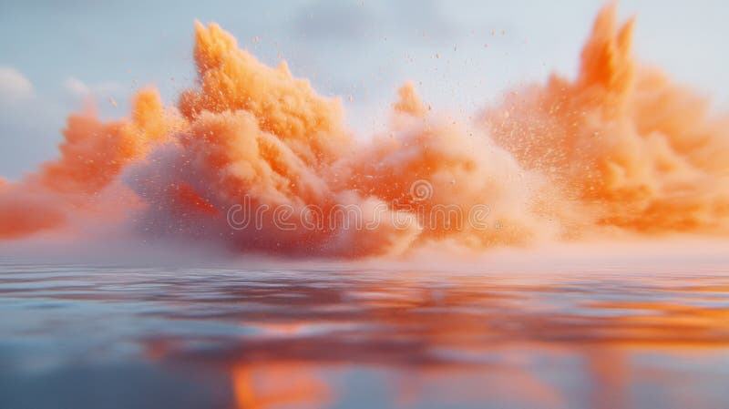 Orange Dust Explosion Over Calm Water Surface Stock Illustration ...