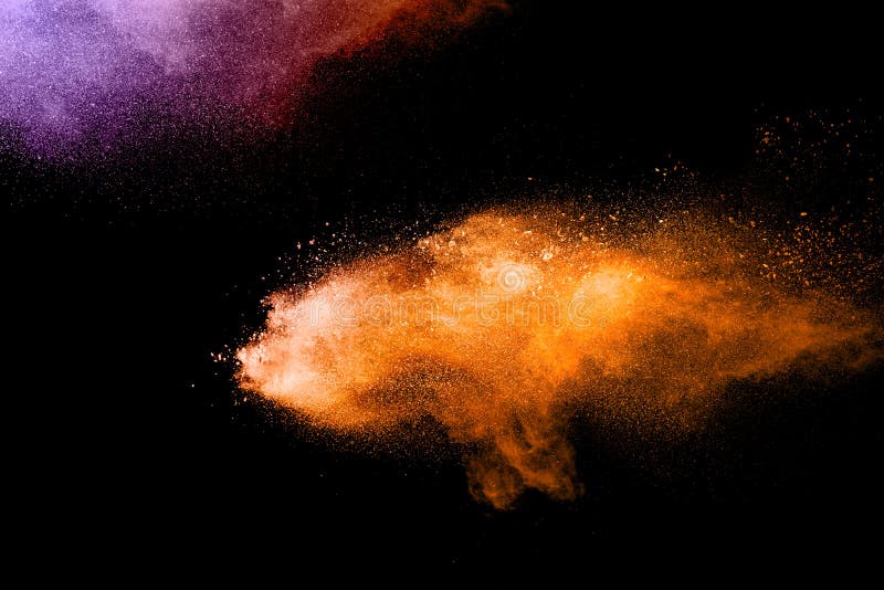 Orange Dust Particles Explosion on White Background. Stock Photo ...