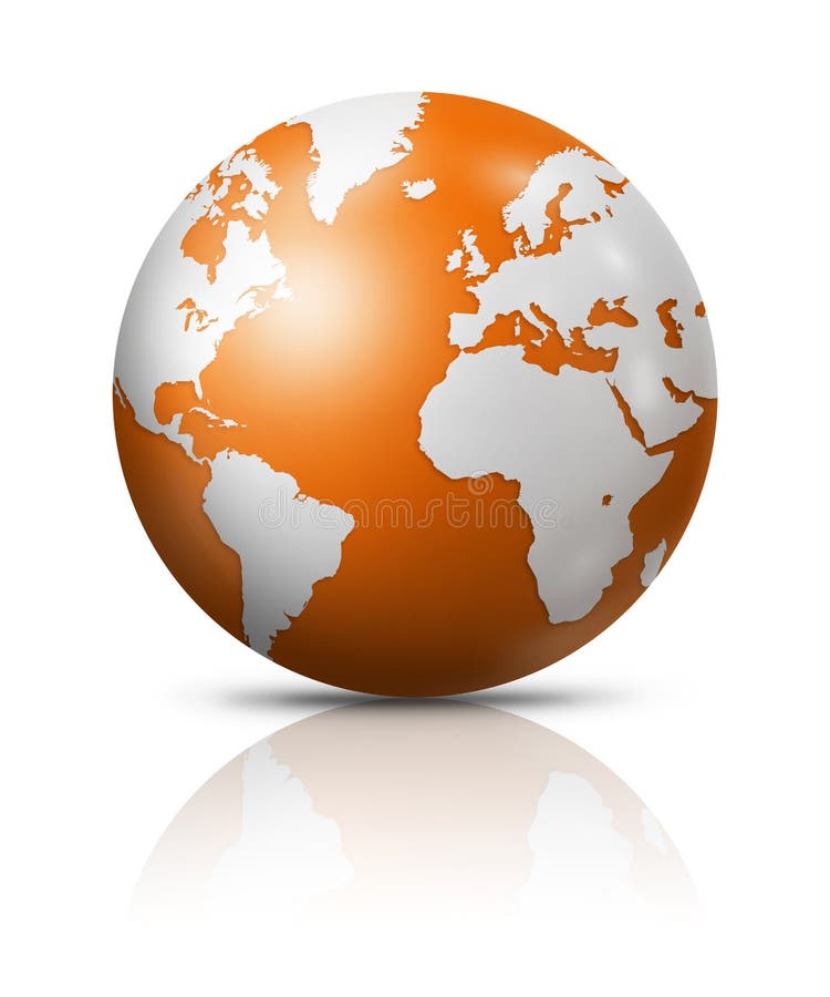 Orange Earth Globe Isolated on White Background Stock Illustration ...