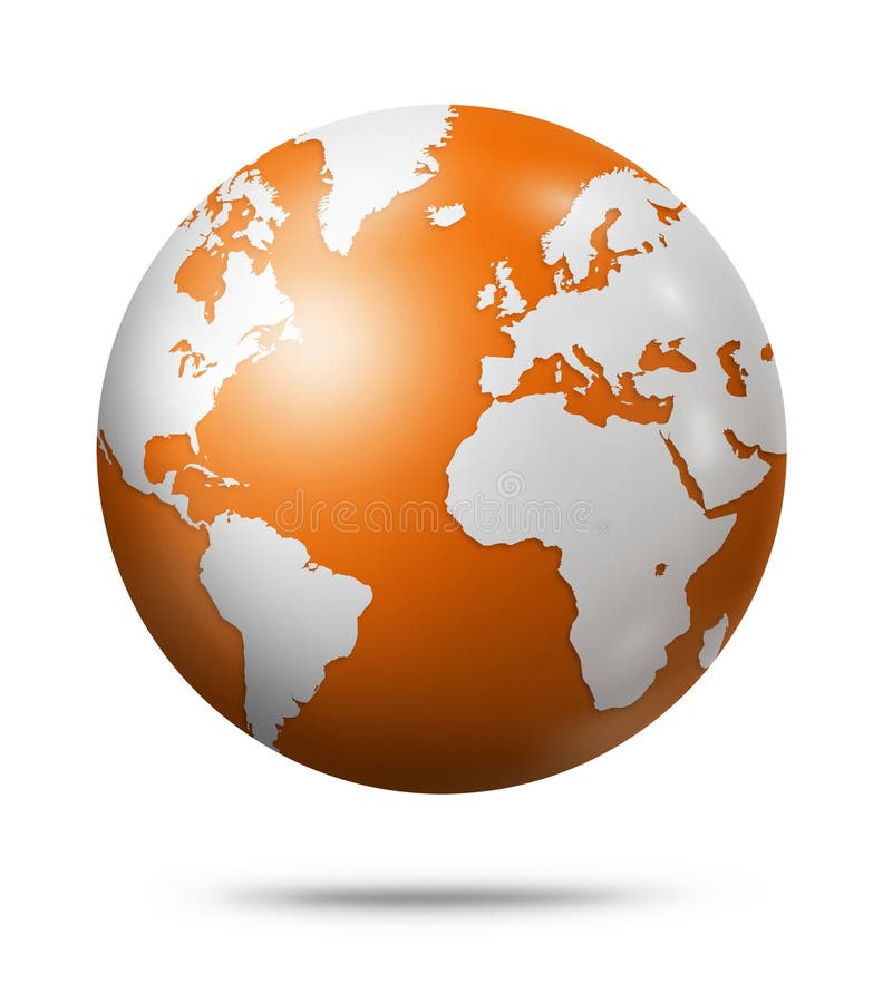 Orange Earth Globe Isolated on White Background Stock Illustration ...