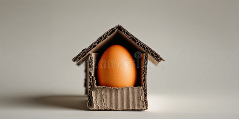 Orange Egg Sits Nestled Inside a Cardboard House Cutout. Stock Image ...