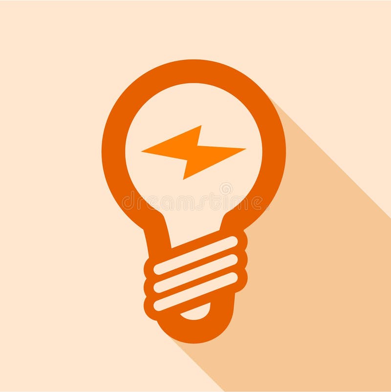 Orange Electric Bulb Icon, Flat Style Stock Vector - Illustration of ...