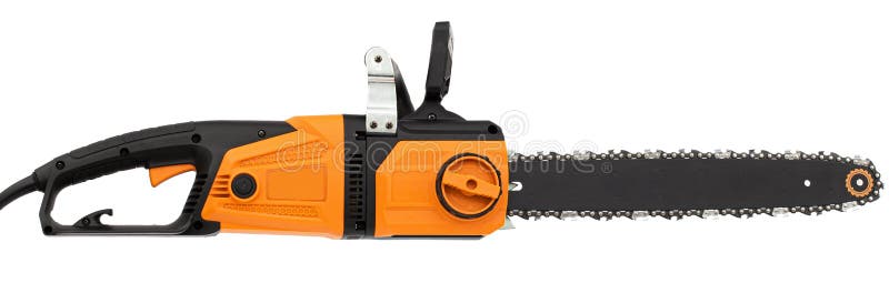 Orange Electric Chain Saw, Isolated on White Background Stock Image ...