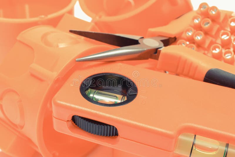 Orange Electrical Boxes and Other Components and Tools Using in ...