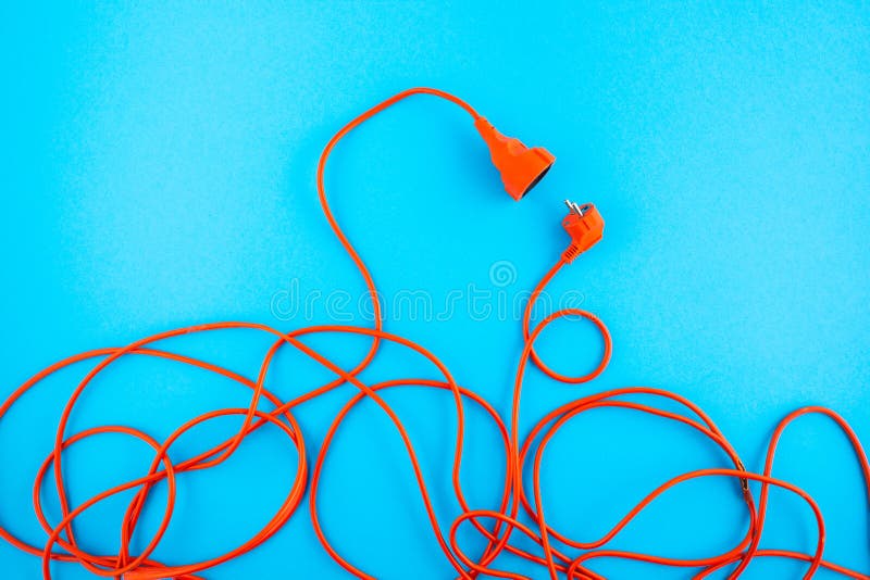 Orange Electrical Wire on Blue Background. Connection Concept Stock ...