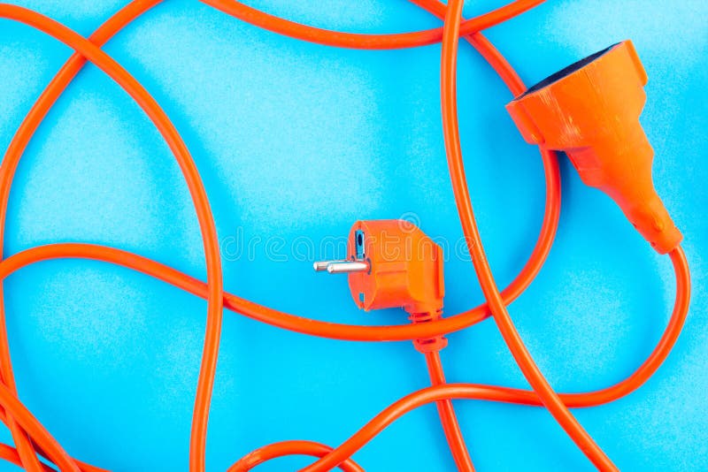 Orange Electrical Wire on Blue Background. Connection Concept Stock ...