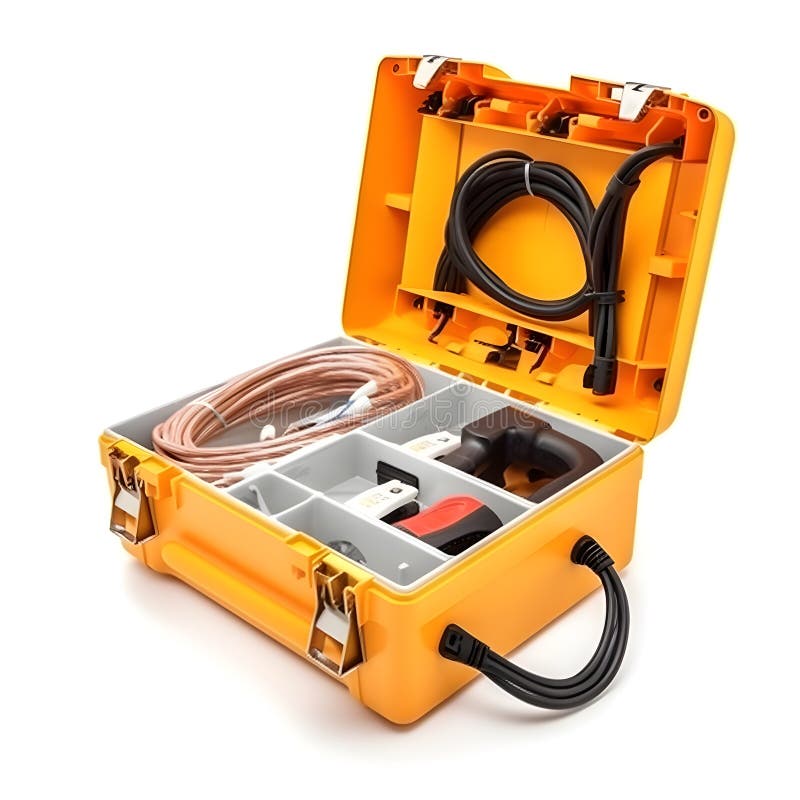 Orange Electrician S Toolbox with Cables and Black Tools in a Box on a ...