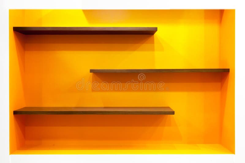 Orange Empty Modern Design Shelves on Wall Stock Image - Image of ...