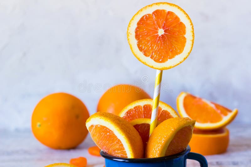 Orange in an enamel mug stock photo. Image of healthy - 85193886