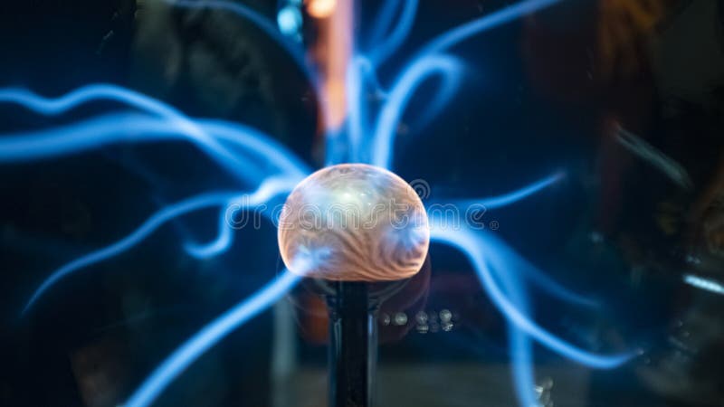 Orange Energy Sphere Ball with Blue Plasma Lightning Rays Stock Photo ...
