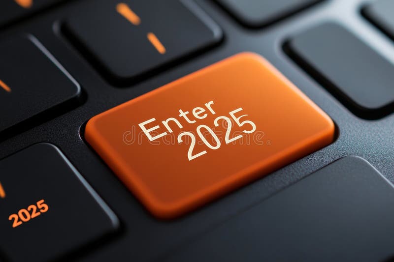 Orange Enter 2025 Key on Black Keyboard is Glowing Stock Illustration ...