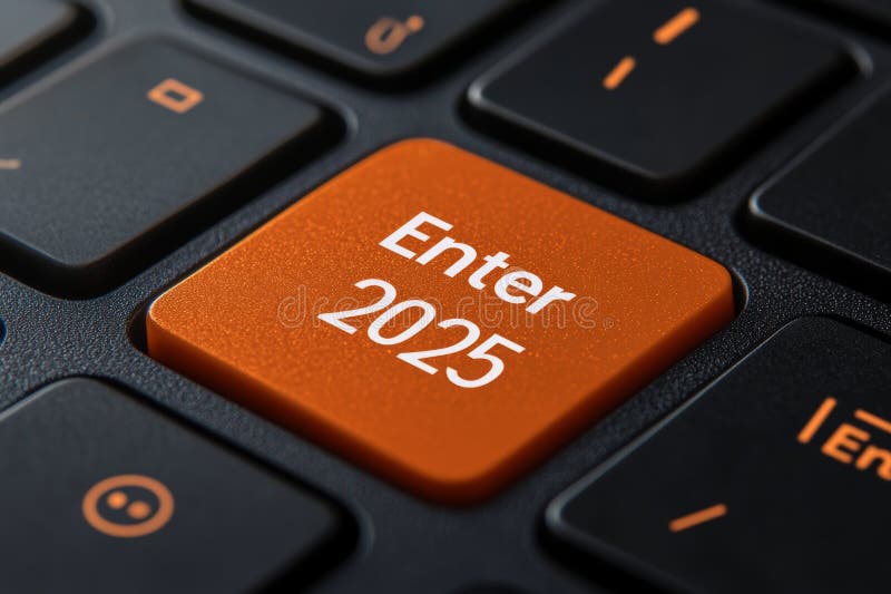 Orange Enter Key on Black Keyboard Showing 2025 Year Stock Illustration ...