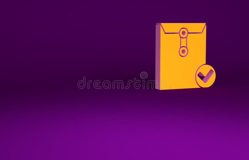 Orange Envelope and Check Mark Icon Isolated on Purple Background ...