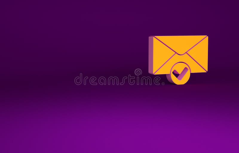 Orange Envelope and Check Mark Icon Isolated on Purple Background ...