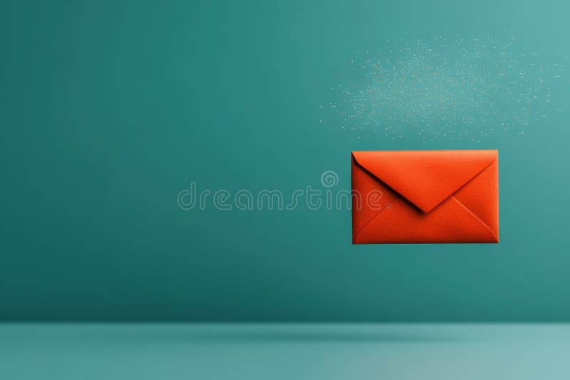 Orange Envelope Floating Against a Mint Green Background with Sparkling ...