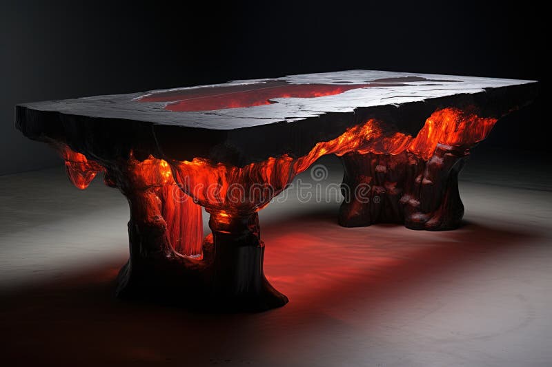 Orange Epoxy Resin Kitchen Table, Looks Like Lava. Generative AI Stock ...