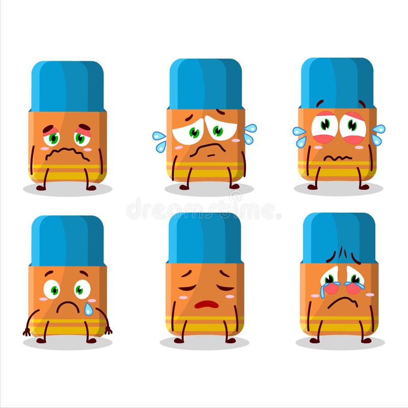 Orange Eraser Cartoon Character with Sad Expression Stock Vector ...
