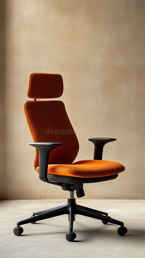 Orange Ergonomic Office Chair on Textured Background Stock Image ...