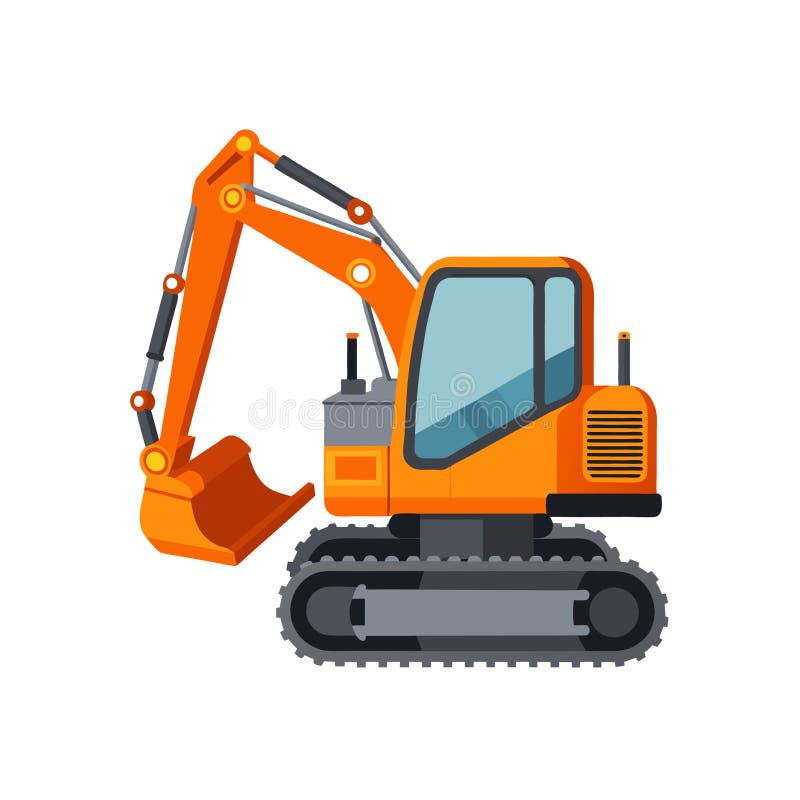 Orange Excavator Construction Equipment Vector Flat Design Illustration ...