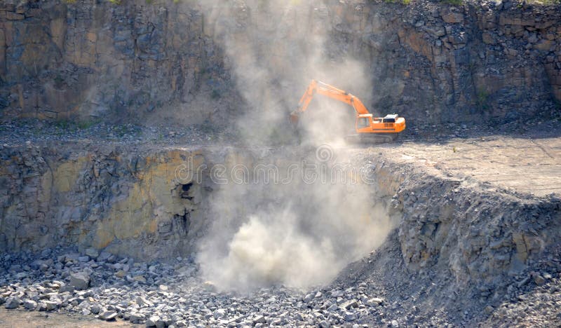 Orange Excavator, Digger in a Granite Quarry Stock Photo - Image of ...