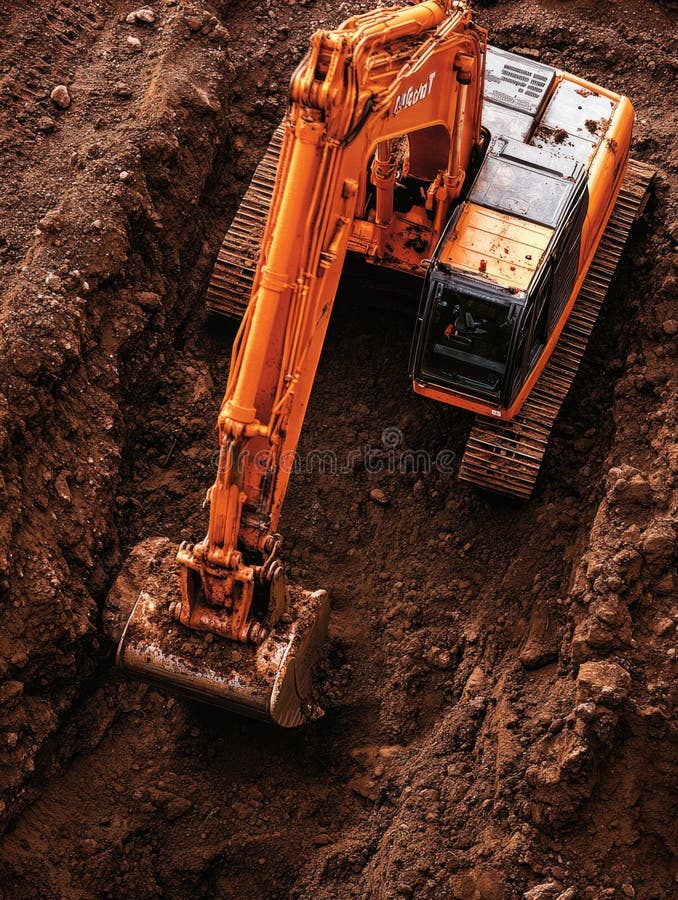 Orange Excavator Diging in Dirt Stock Image - Image of industrial, soil ...