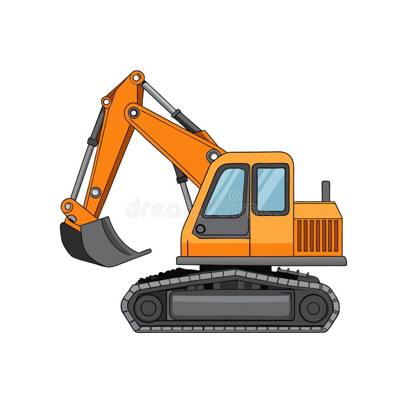 Orange Excavator Illustration Isolated on White Background Stock ...