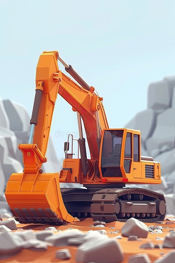 Excavator Minimalist Line Art. Vector Drawing of a Backhoe in a ...