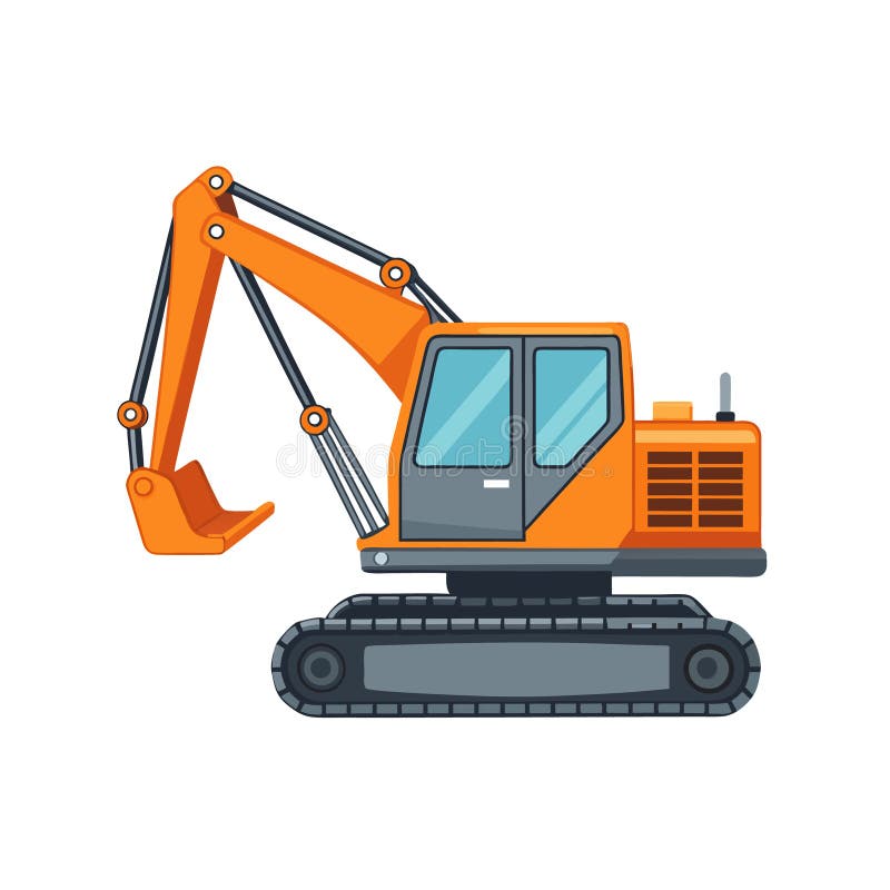Orange Excavator on White Background: Cartoon Construction Vehicle ...