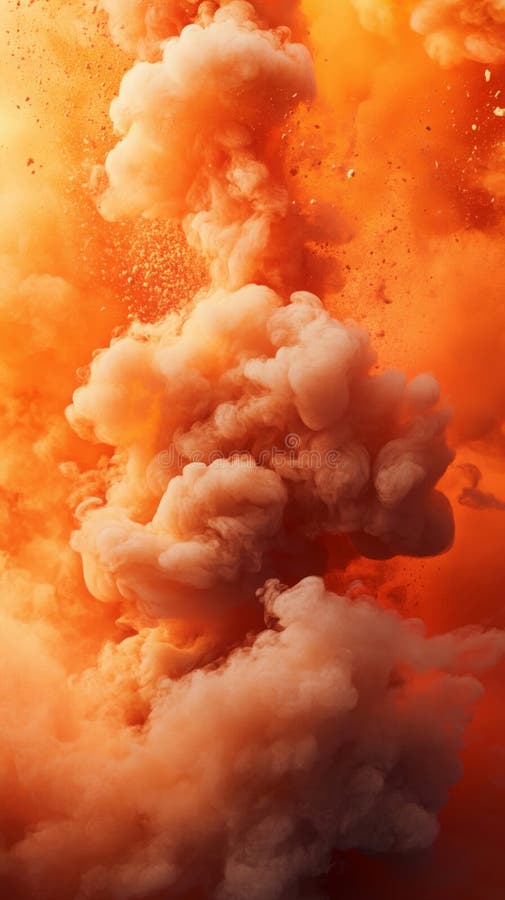 Orange Explosion of Dust Cloud in Mid Air, Abstract Dynamic Concept ...