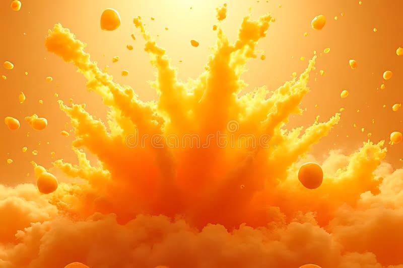An Orange Explosion Forms Vibrant, Fluffy Clouds with Floating Fruit ...