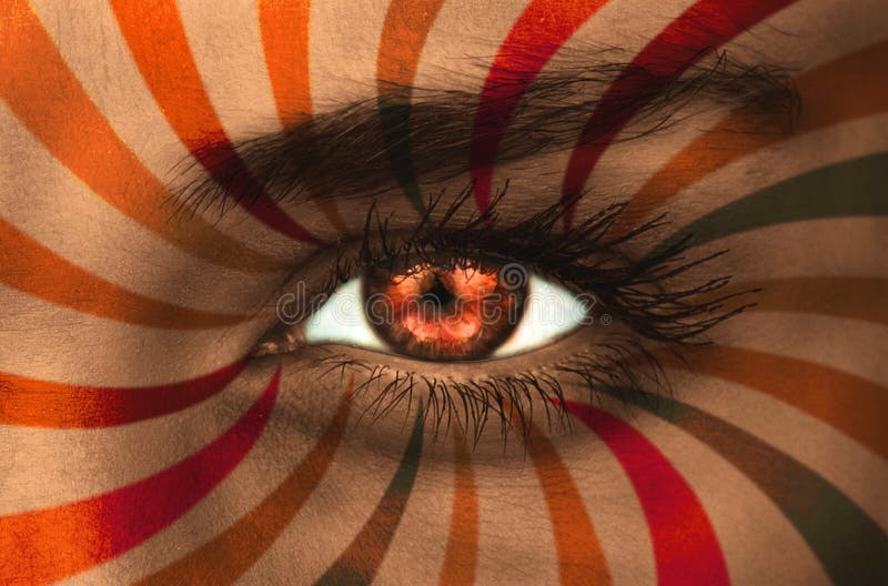 Orange Eye on Patterned Face Stock Image - Image of digitally, extreme ...