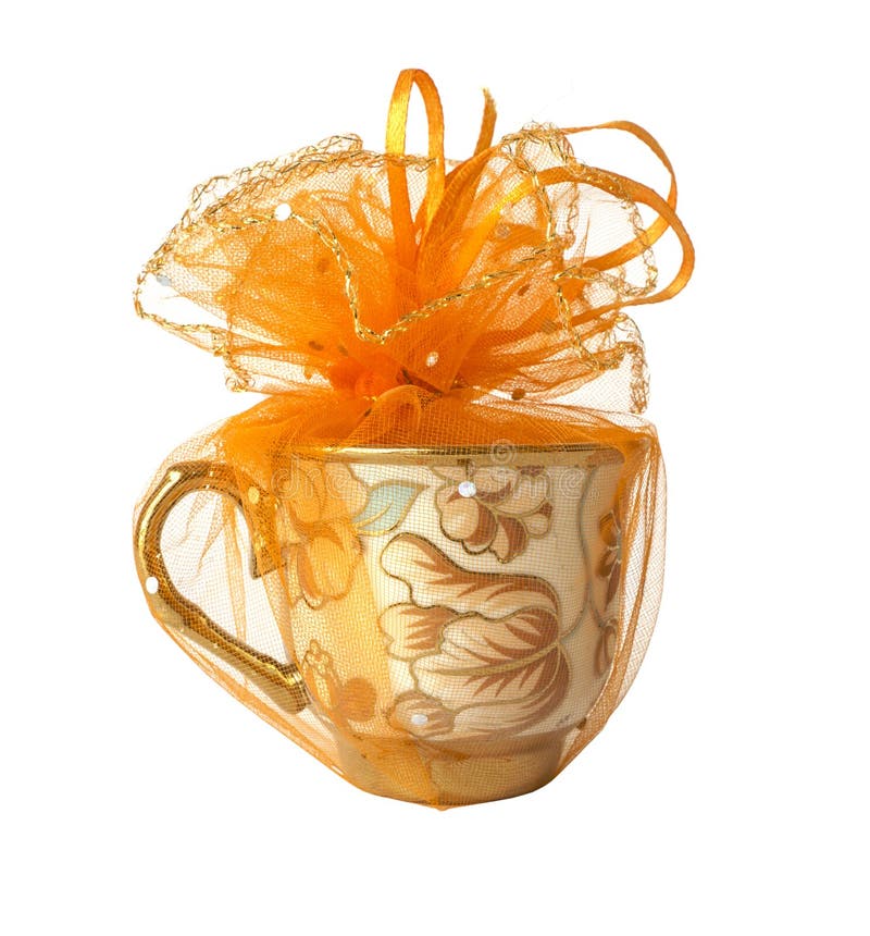 Orange fabric with cup stock photo. Image of gift, wrapped - 50518770
