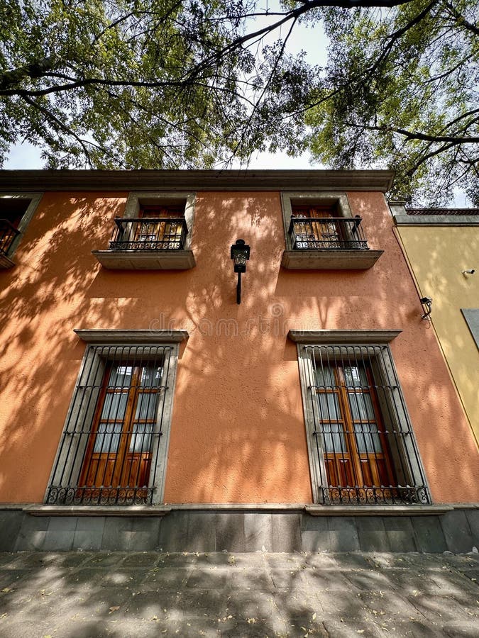 Orange Facade with Windows and Shadows (Mexico City, Mexico) Stock ...