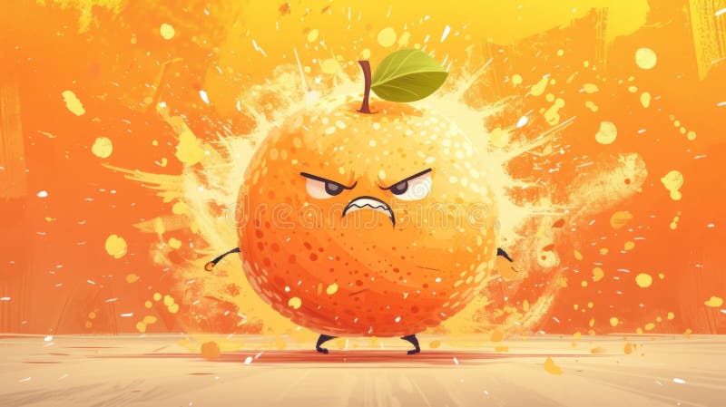 An Orange with a Face and Arms that are Angry, AI Stock Illustration ...