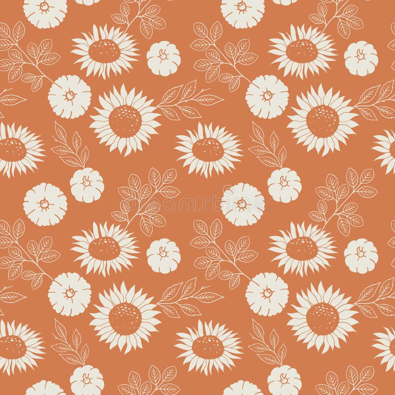 Orange Fall Pattern with Pumpkin and Sunflower. Stock Vector ...