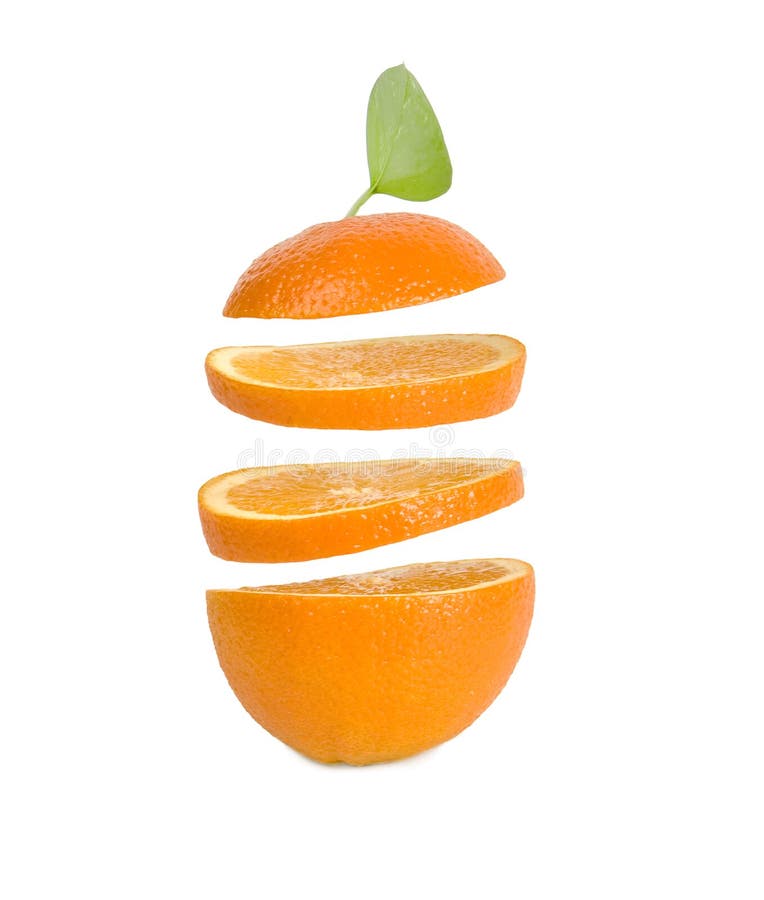 Orange with Falling Slices on a White Background Stock Image - Image of ...