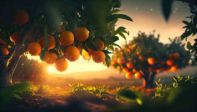 Orange farm stock illustration. Illustration of landscape - 272563476