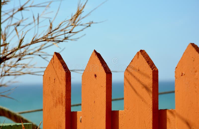 Orange Fence of Wooden Planks Stock Image - Image of color, exterior ...