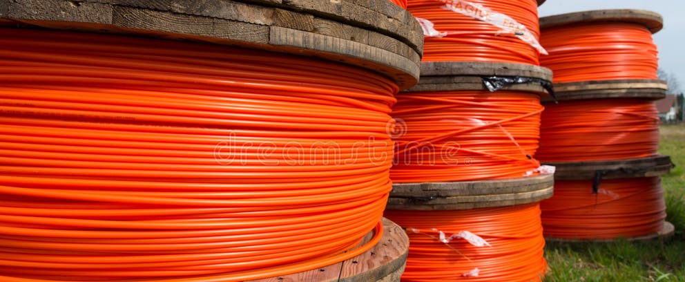 Orange fiber cables stock image. Image of distribution - 64486615