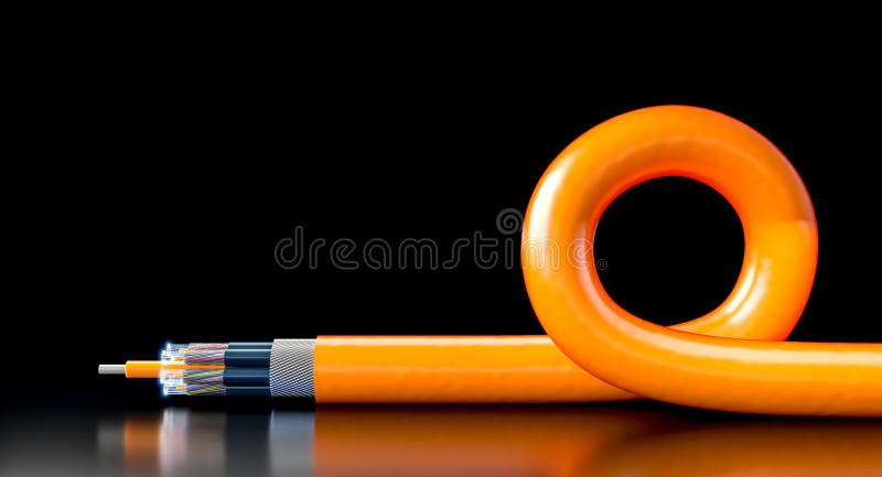 Orange Fiber Optic Cable Curled on Black Background Stock Illustration ...