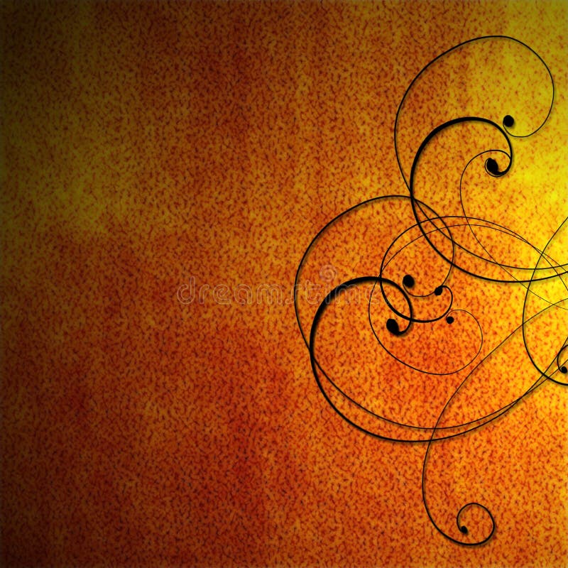 Orange Fiery Background with Black Scrollwork Stock Illustration ...