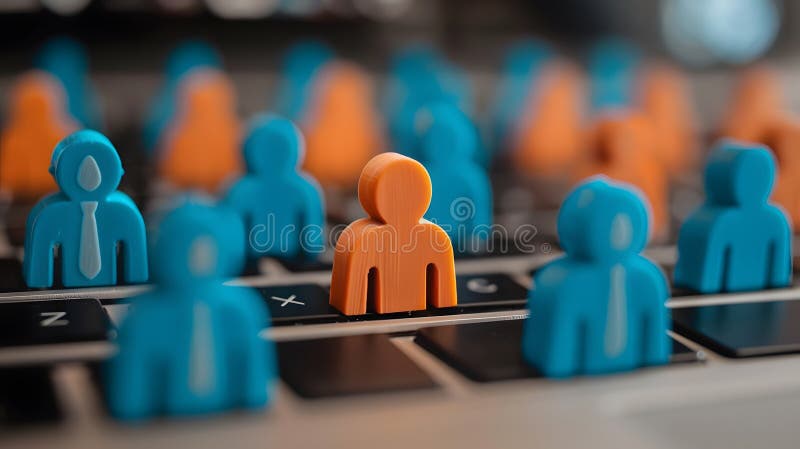 Orange Figure Standing Out among Blue Figures on Keyboard Individuality Leadership Concept Stock ...