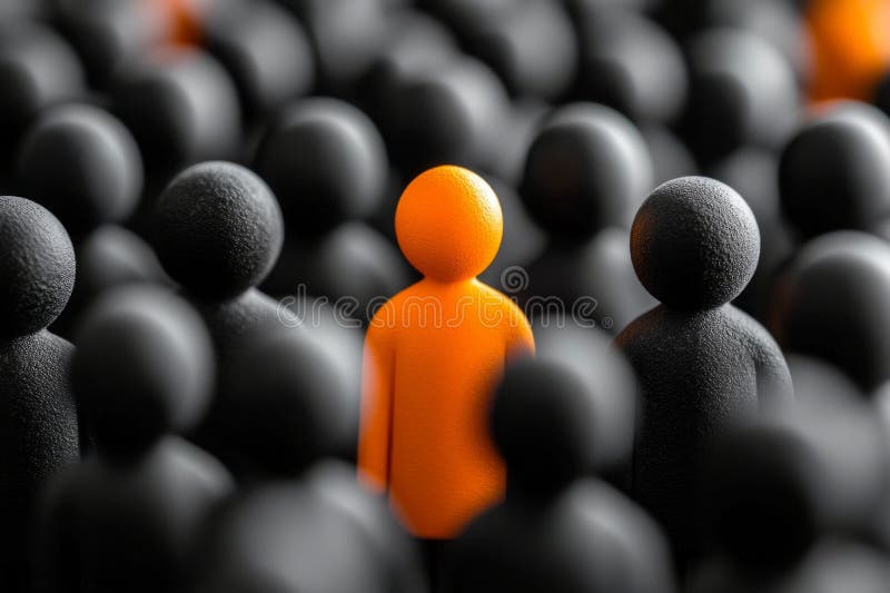 Orange Figure Stands Out from a Large Group of Black Figures ...