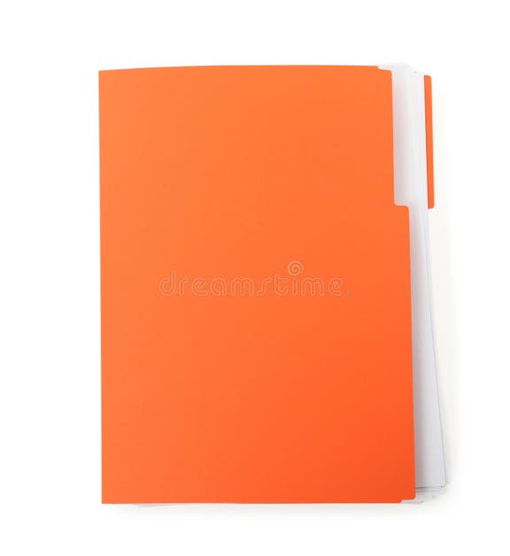 Orange File with Documents Isolated on White, Top View Stock Image ...