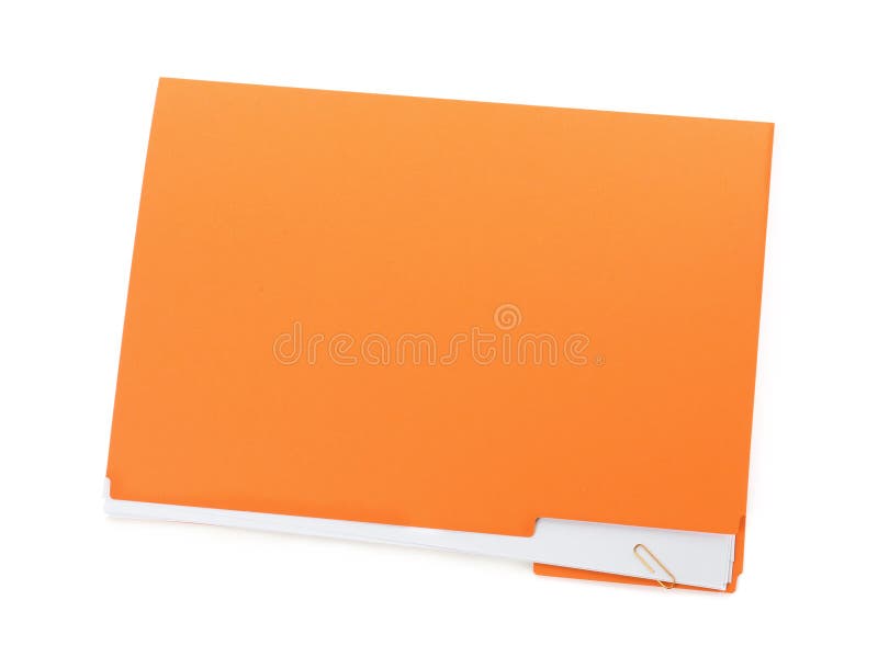 Orange File with Documents Isolated on White, Top View Stock Photo ...