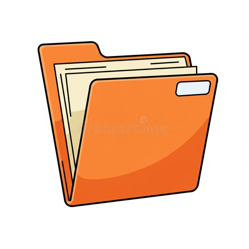 Orange File Folder Illustration with Tab, Containing Several Documents ...