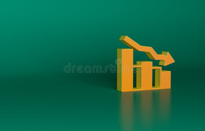 Orange Financial Growth Decrease Icon Isolated on Green Background. Increasing Revenue ...