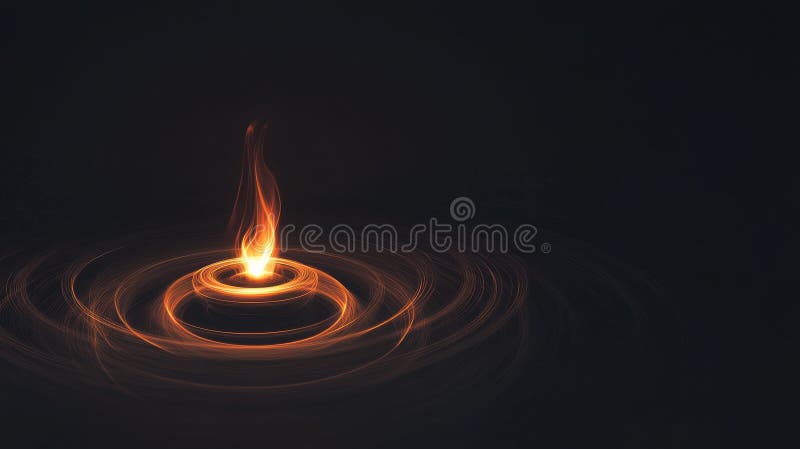 Orange Fire Burning with Concentric Circular Waves Expanding on Dark ...