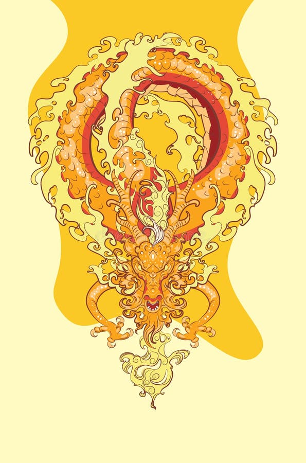 Orange fire dragon stock illustration. Illustration of china - 297768073