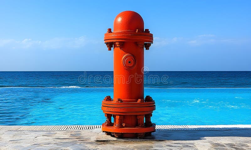Orange Fire Hydrant by the Ocean Stock Illustration - Illustration of ...